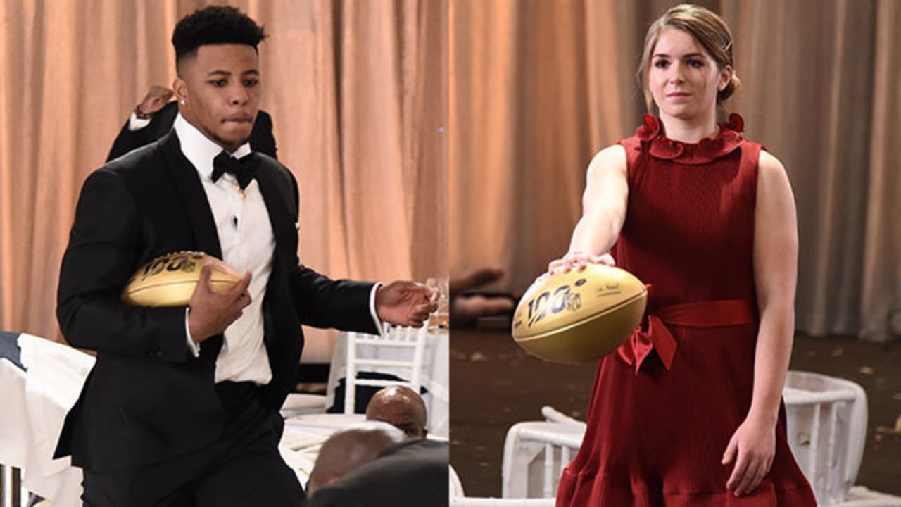 Sam Gordon, New York Giants running back Saquon Barkley represent ...