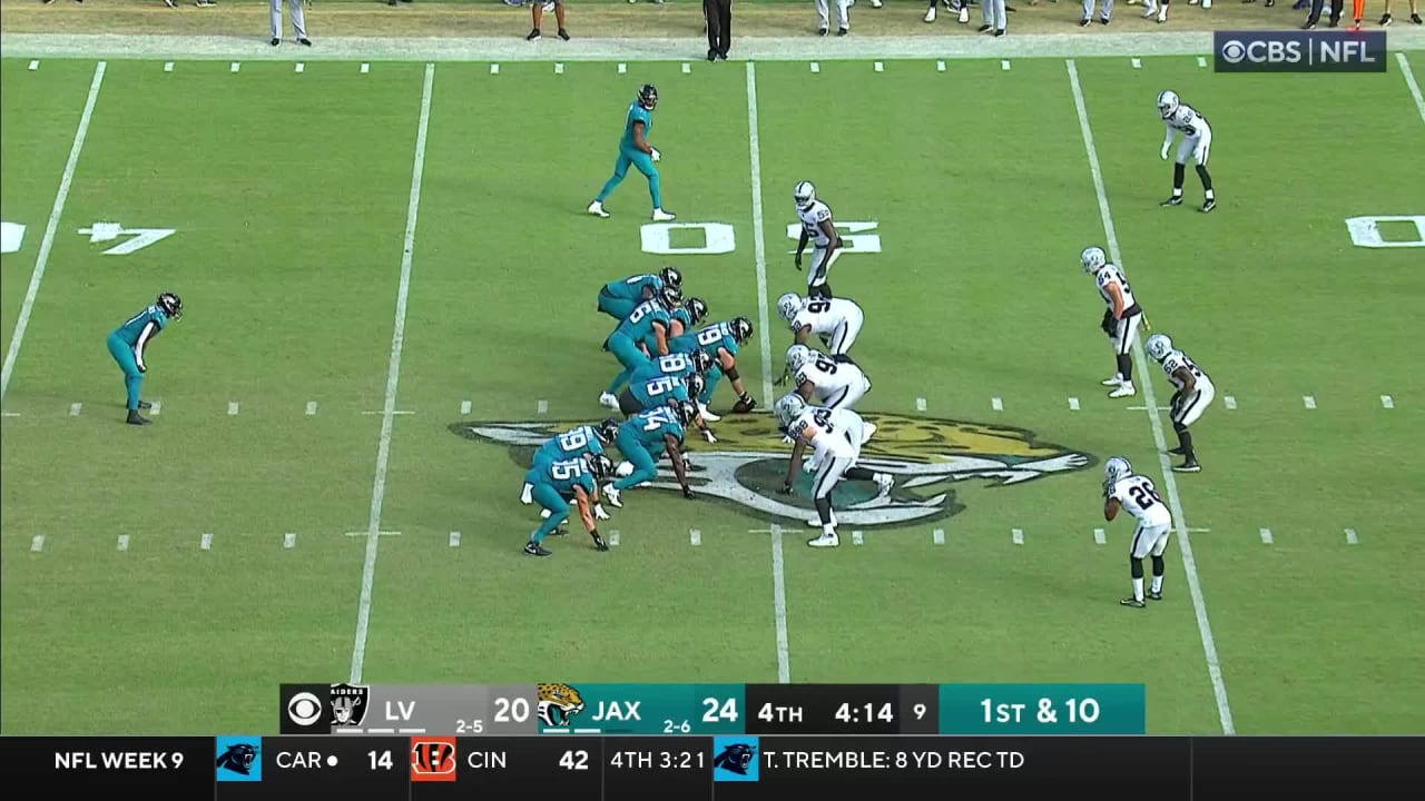 Jacksonville Jaguars running back Travis Etienne's shifty 18-yard run up gut gets Jaguars inside ...