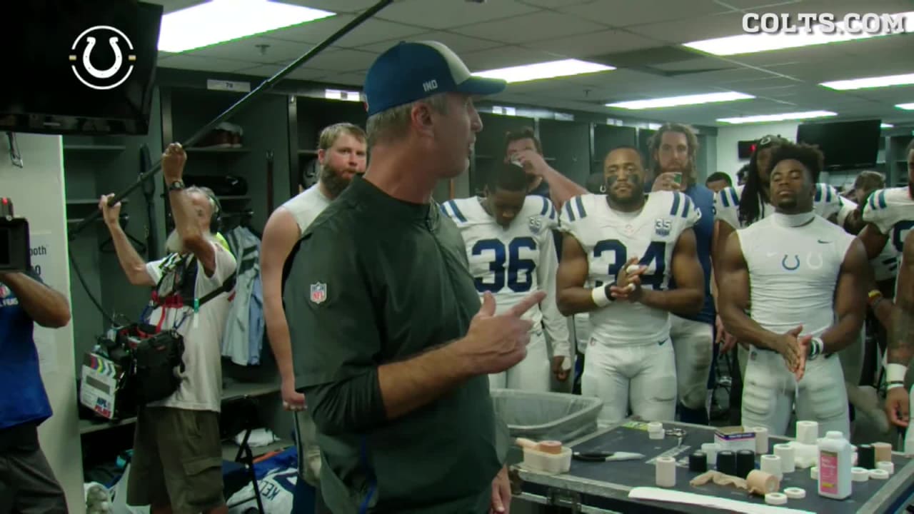 Indianapolis Colts head coach Frank Reich gives game ball in locker ...