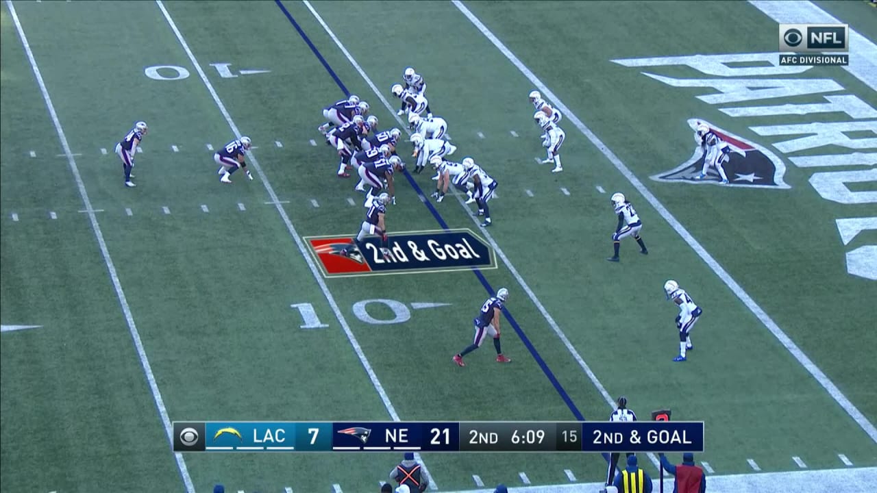 See New England Patriots running back Rex Burkhead charge into the end ...