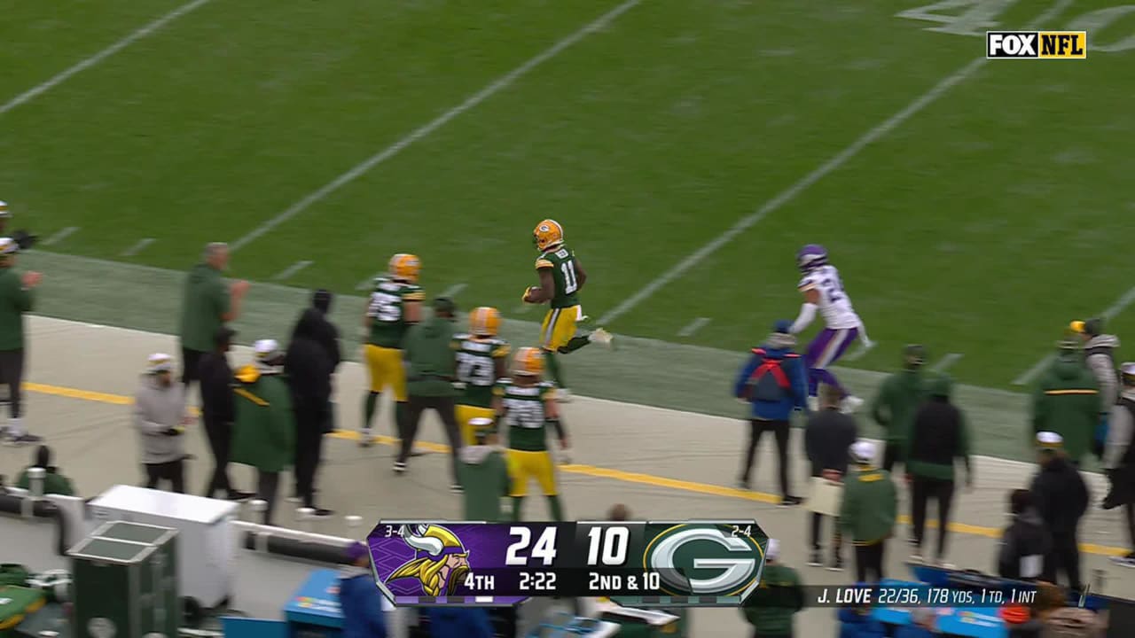 Green Bay Packers quarterback Jordan Love locates wide receiver Jayden ...