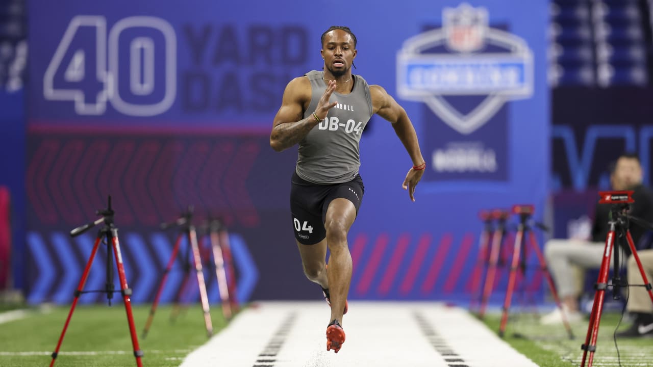 Cornerback Mekhi Blackmon runs the 40-yard dash at the 2023 NFL ...