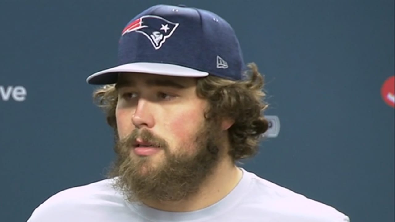 New England Patriots center David Andrews addresses the media ahead of ...
