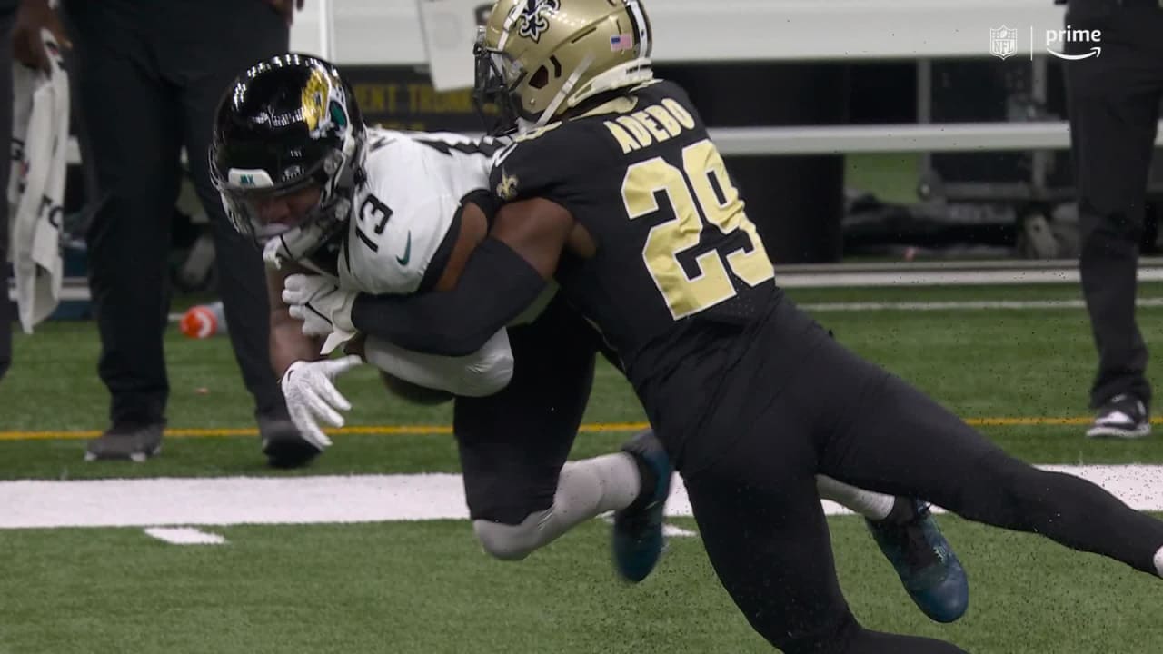 New Orleans Saints defensive back Paulson Adebo's forced fumble vs ...