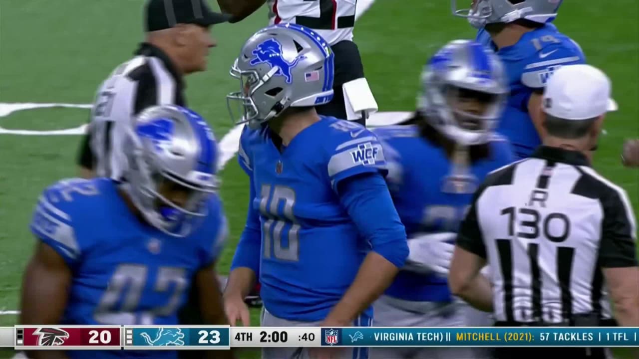 Detroit Lions quarterback David Blough drops the snap for a costly ...