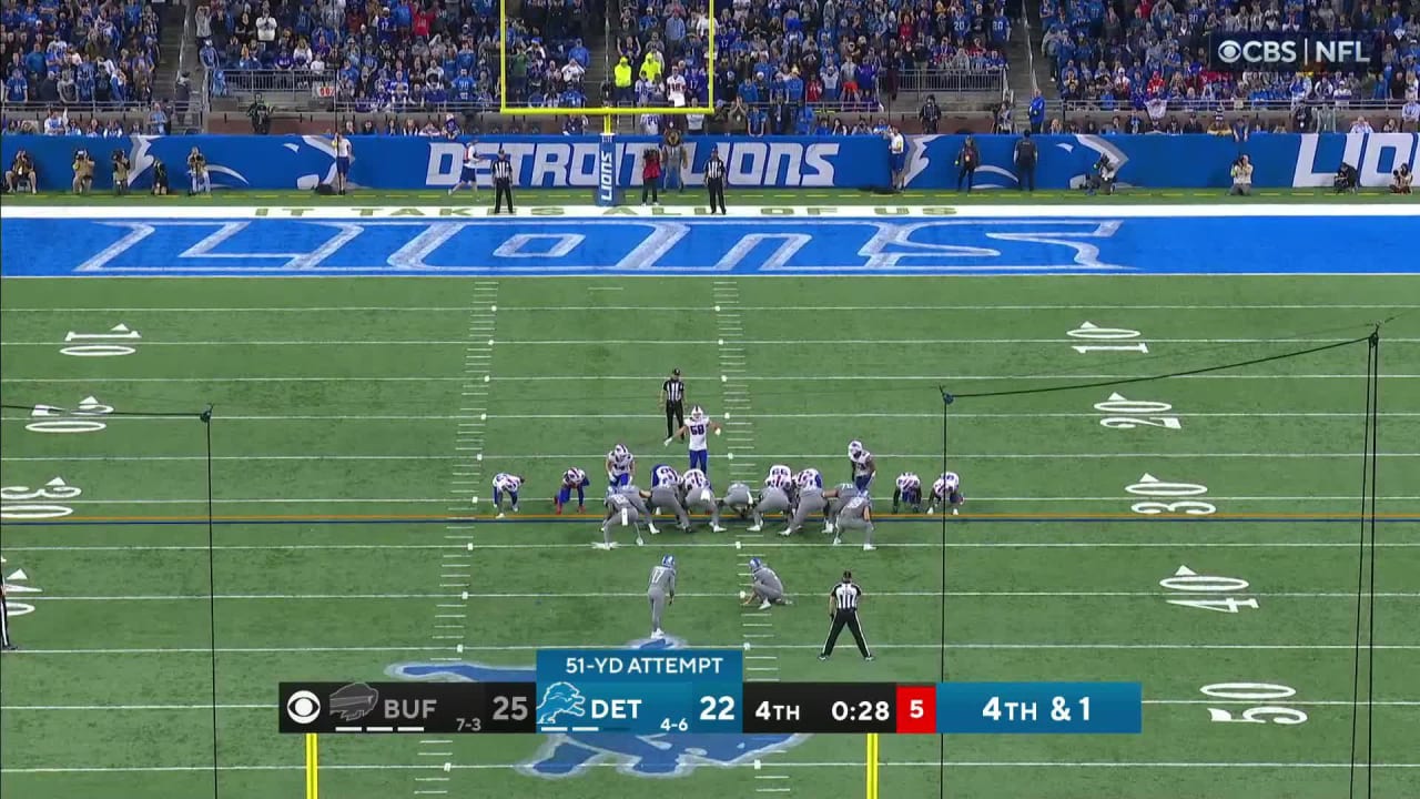 Detroit Lions kicker Mike Badgley's kick drifts back into upright for ...