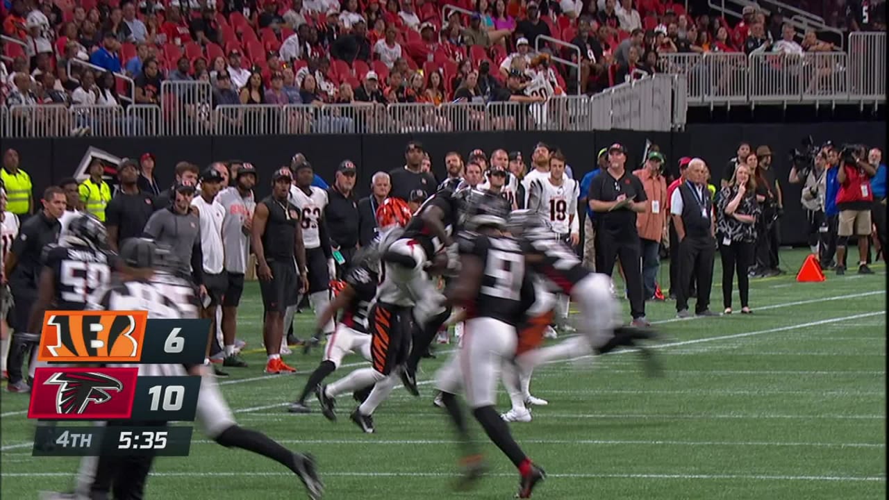 Atlanta Falcons cornerback DeMarcco Hellams snags a fourth-quarter interception on Cincinnati ...