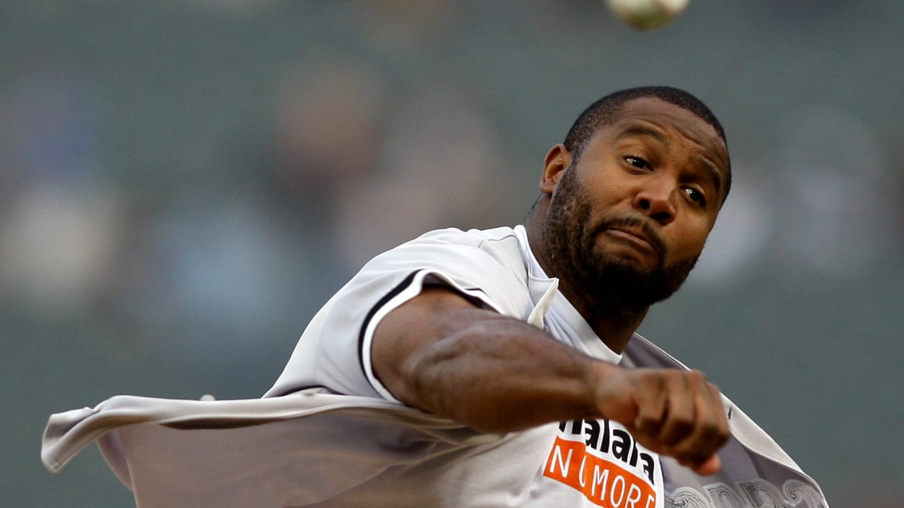 NFL players taking the mound