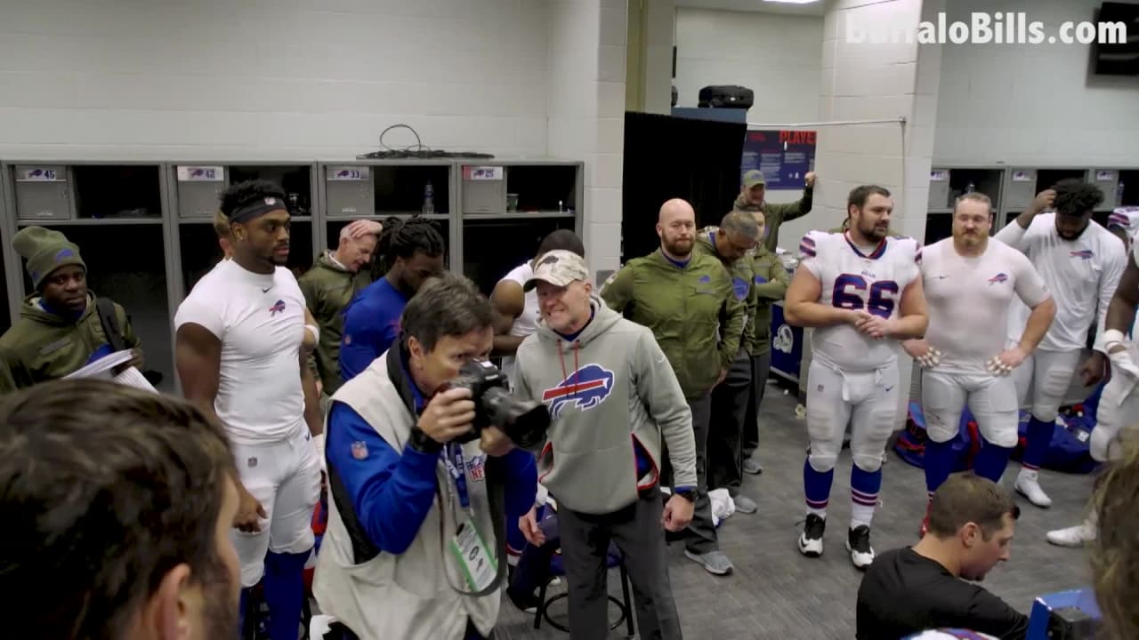 Buffalo Bills head coach Sean McDermott emphasizes the Bills' 'team win' in locker room speech