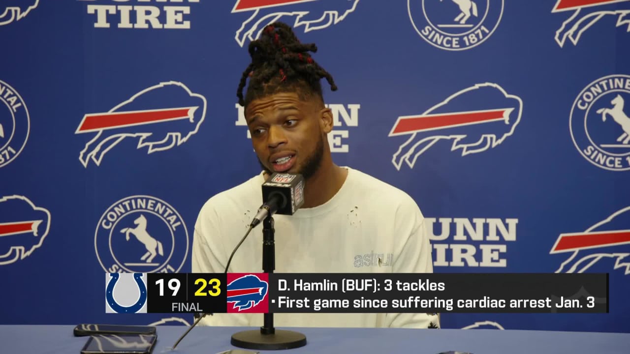 Buffalo Bills safety Damar Hamlin reacts to his first live football ...