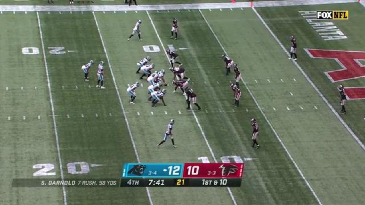 Carolina Panthers quarterback Sam Darnold forced to exit game after helmet is dislodged by ...