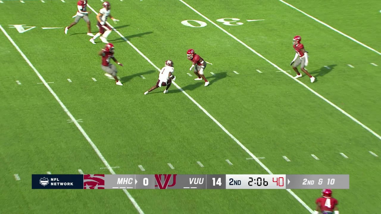 Moorehouse College Maroon Tigers quarterback Derrach West locates wide ...