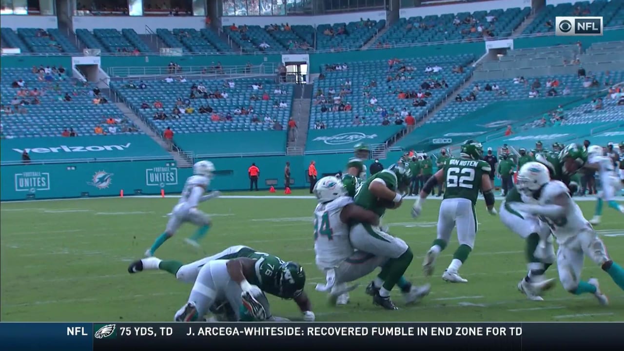 Miami Dolphins defensive lineman Christian Wilkins explodes into New York Jets' backfield for ...