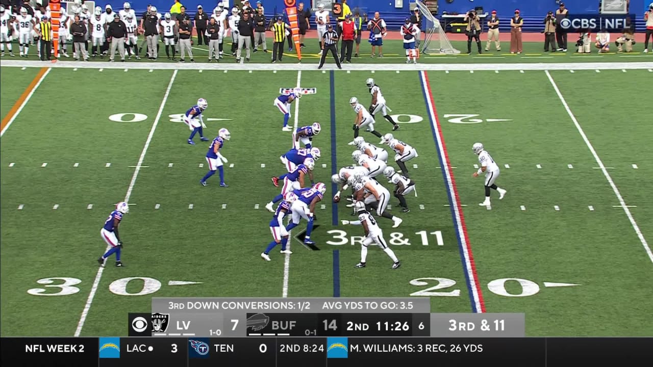 Las Vegas Raiders wide receiver Davante Adams climbs the ladder to move ...