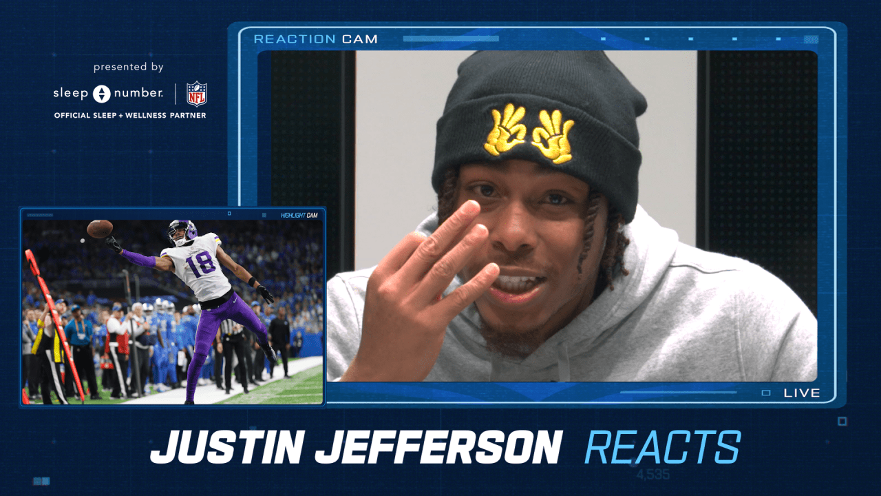 Minnesota Vikings star wide receiver Justin Jefferson reacts to his plays from the 2022 NFL ...