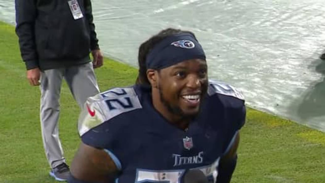 Titans running back Derrick Henry reacts to Tennessee winning first ...