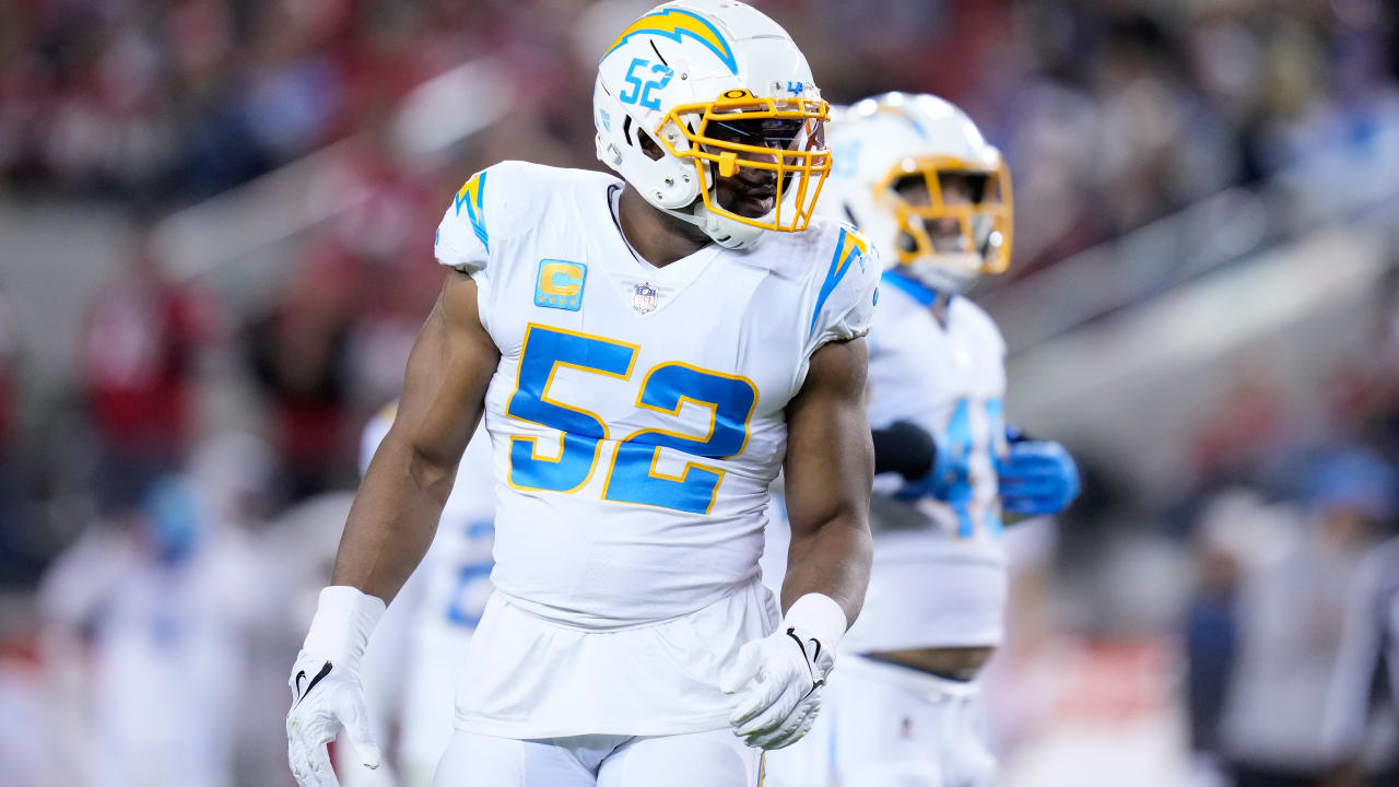 Los Angles Chargers linebacker Khalil Mack plows offensive tackle Mike ...