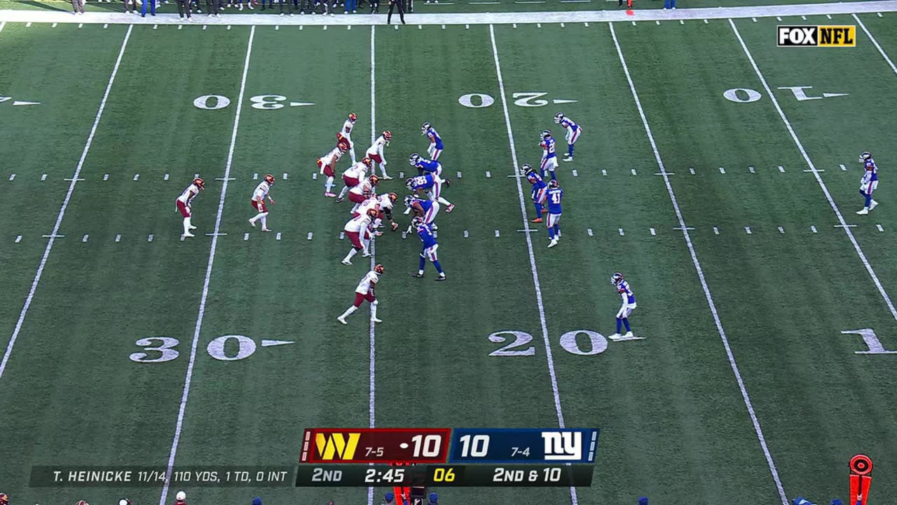 New York Giants linebacker Kayvon Thibodeaux lowers the BOOM on Taylor Heinicke to force ...