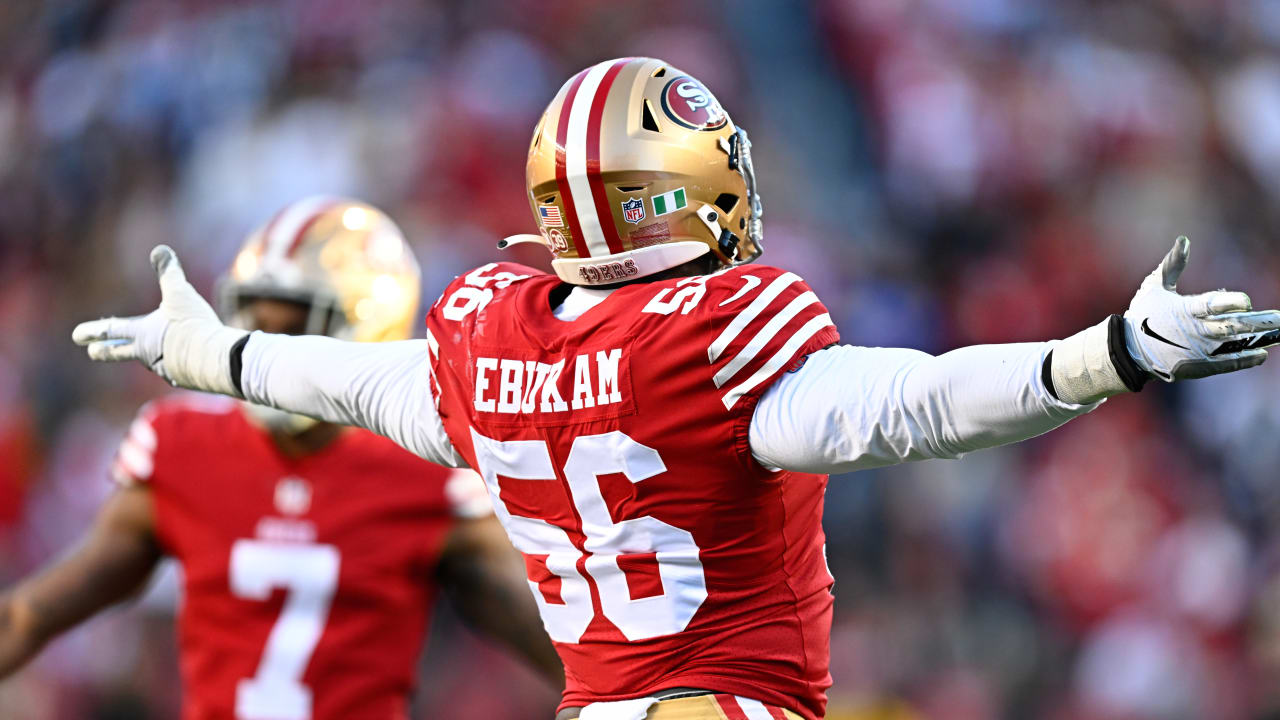 San Francisco 49ers defensive end Samson Ebukam blocks Brett Maher's ...