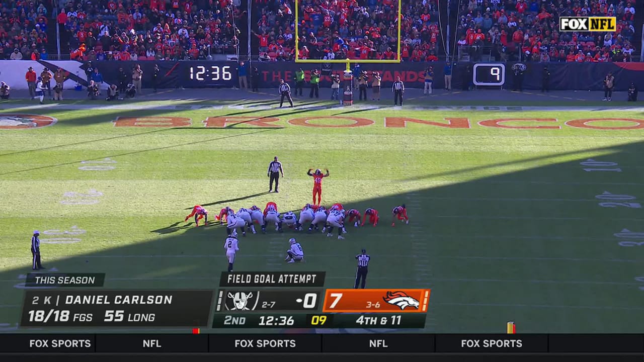 Las Vegas Raiders kicker Daniel Carlson misses a field goal for the ...