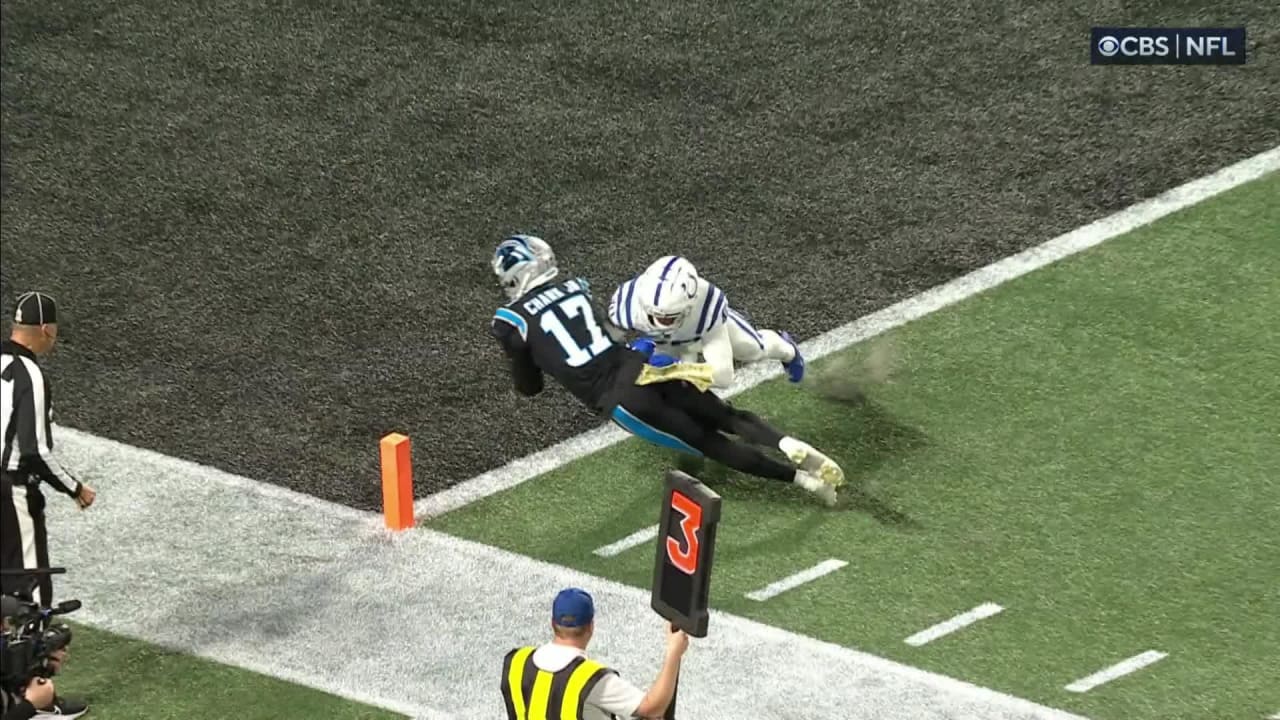 Carolina Panthers wide receiver D.J. Chark's diving reach for the pylon ...