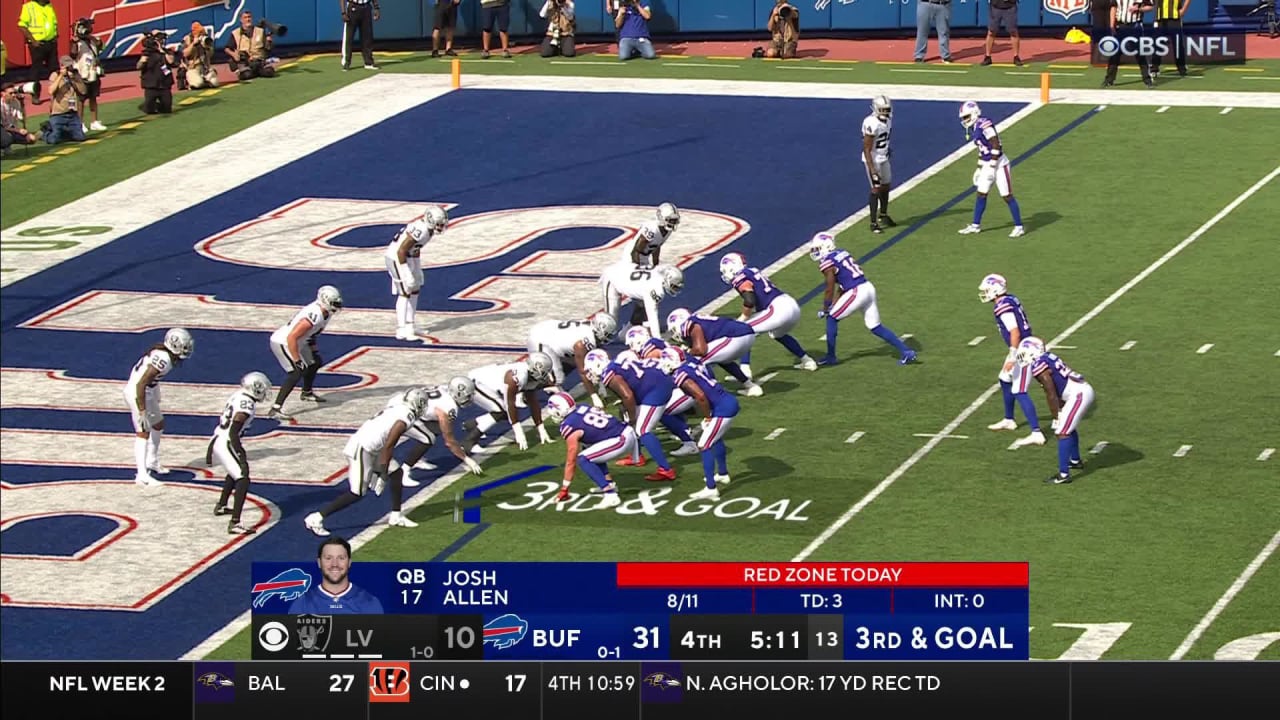 Buffalo Bills running back Damien Harris stumbles through Raiders' D on ...