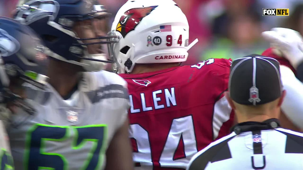 Arizona Cardinals defensive end Zach Allen demolishes Seattle Seahawks' shovel pass to tight end ...