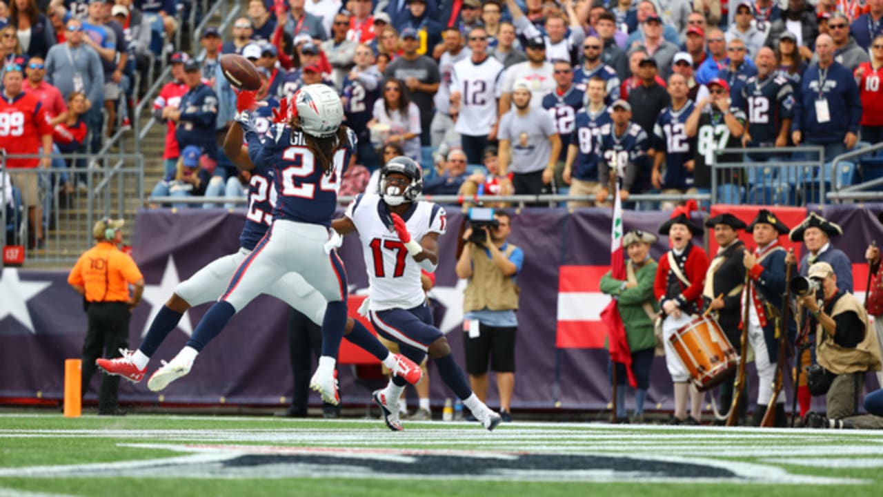 Stephon Gilmore makes leaping grab in back of end zone for INT