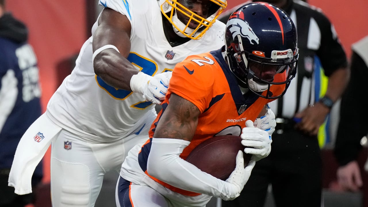 Denver Broncos cornerback Pat Surtain swipes a red-zone interception ...