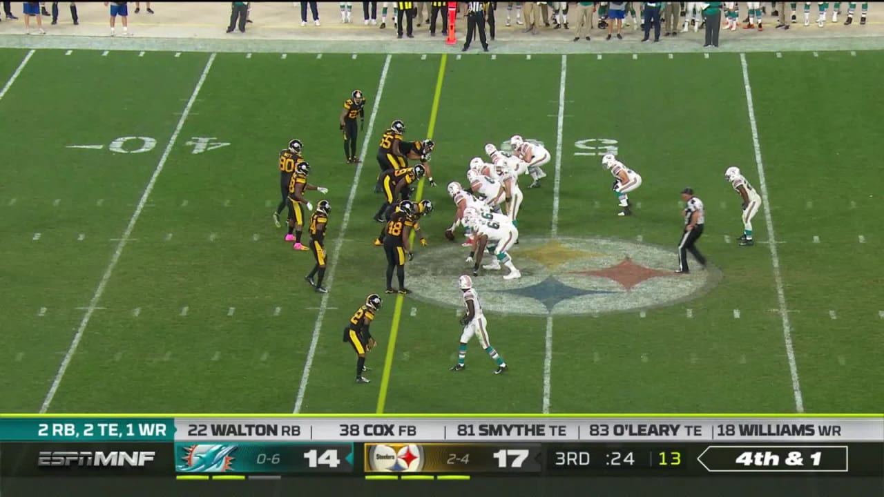 Steelers drop Ryan Fitzpatrick short of the marker on fourth down