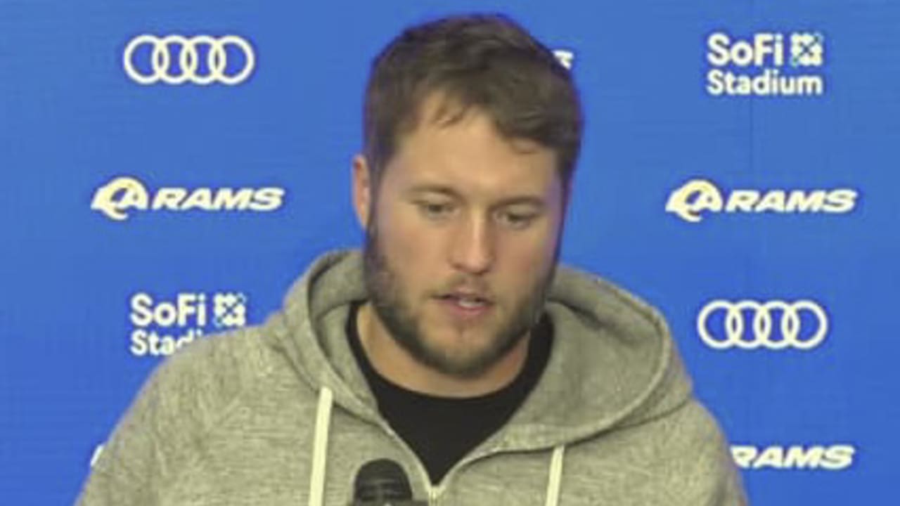 Los Angeles Rams quarterback Matthew Stafford reacts to his first ... Los Angeles Rams quarterback Matthew Stafford reacts to his first ...