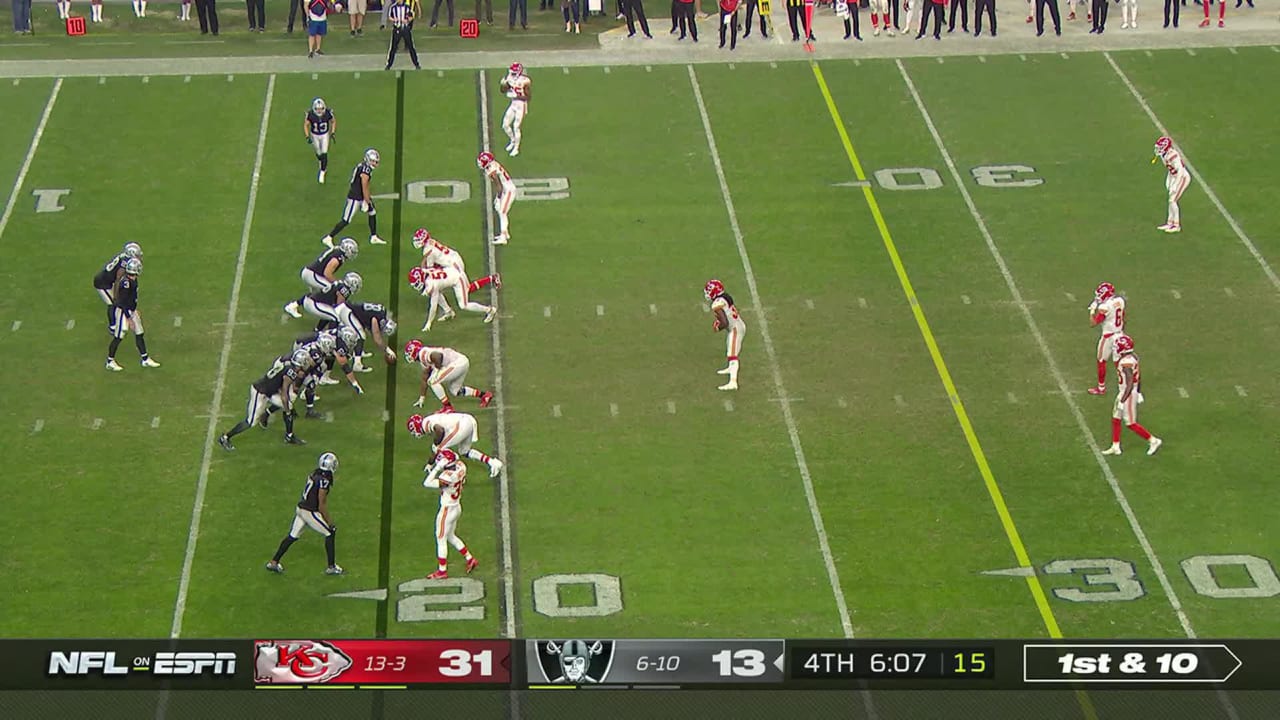 Las Vegas Raiders running back Josh Jacobs flashes his stiff-arm ...