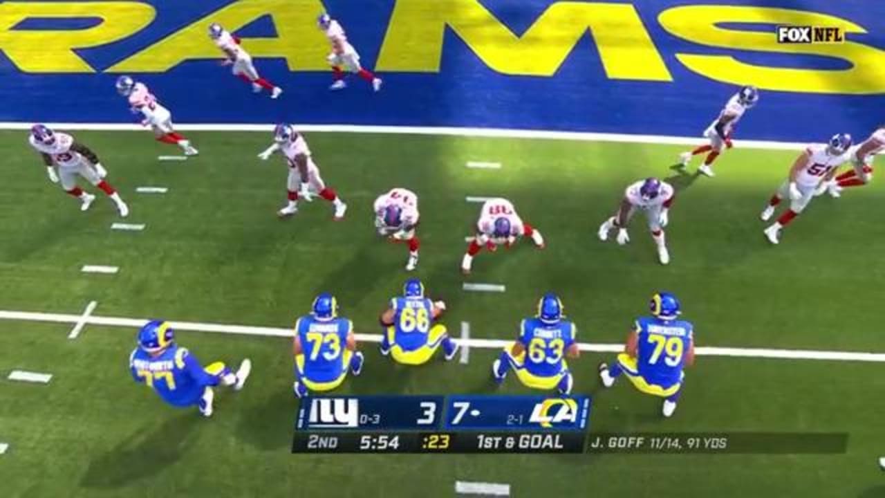 New York Giants defensive tackle Austin Johnson ambushes Jared Goff on ...