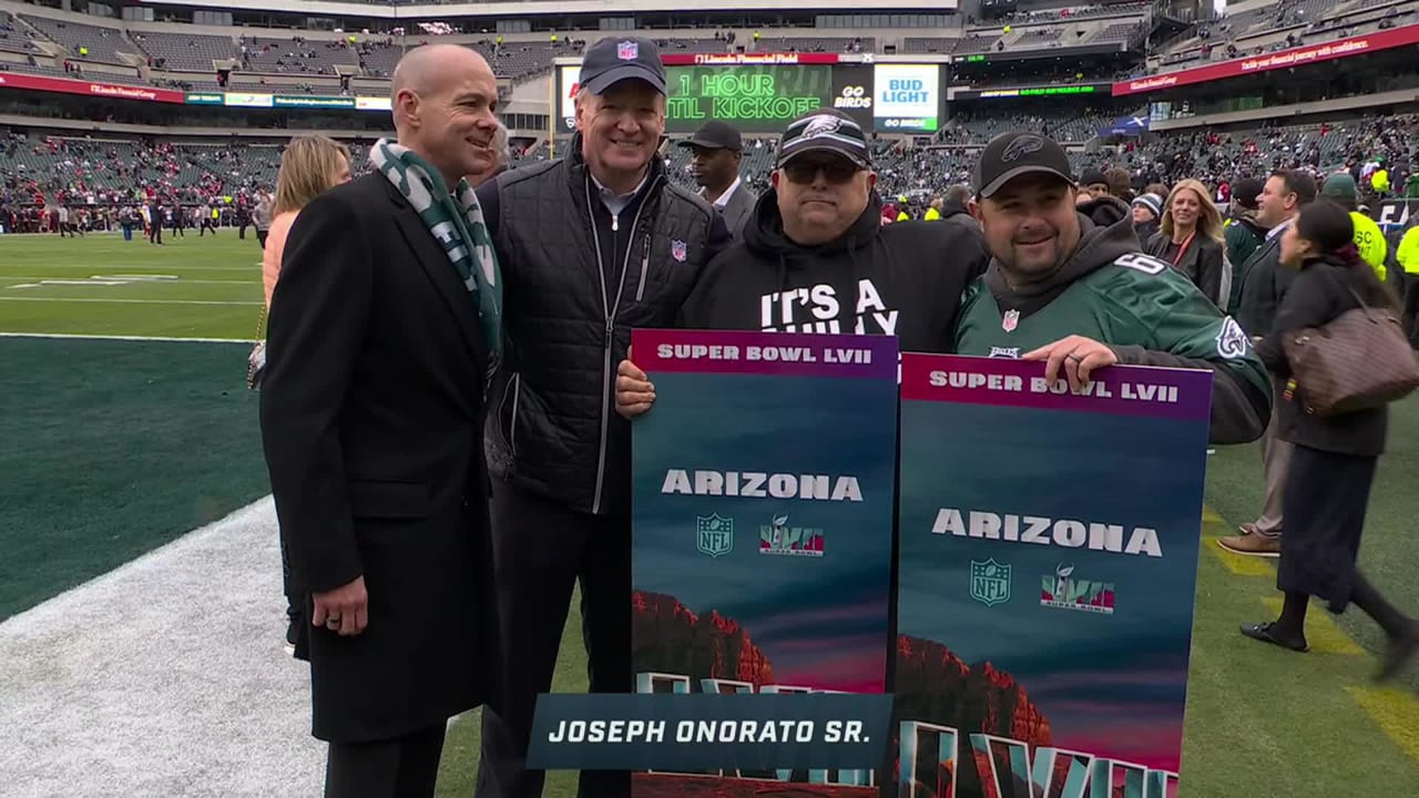 NFL Commissioner Roger Goodell presents Philadelphia Eagles fan Joseph ...