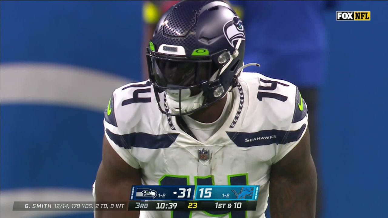 Seattle Seahawks running back Rashaad Penny swiftly cuts in between the ...