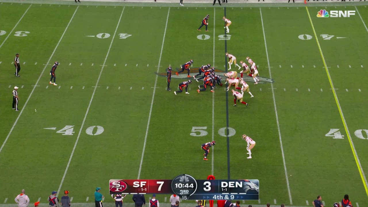 Denver Broncos punter Corliss Waitman's 47-yard punt pins the San ...