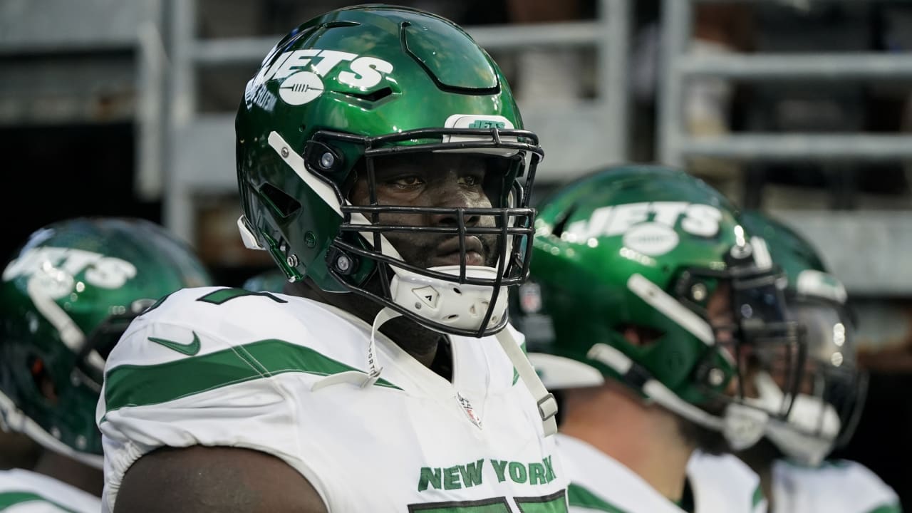 Mekhi Becton 'satisfied' with weight, returns to Jets with 'chip on my ...