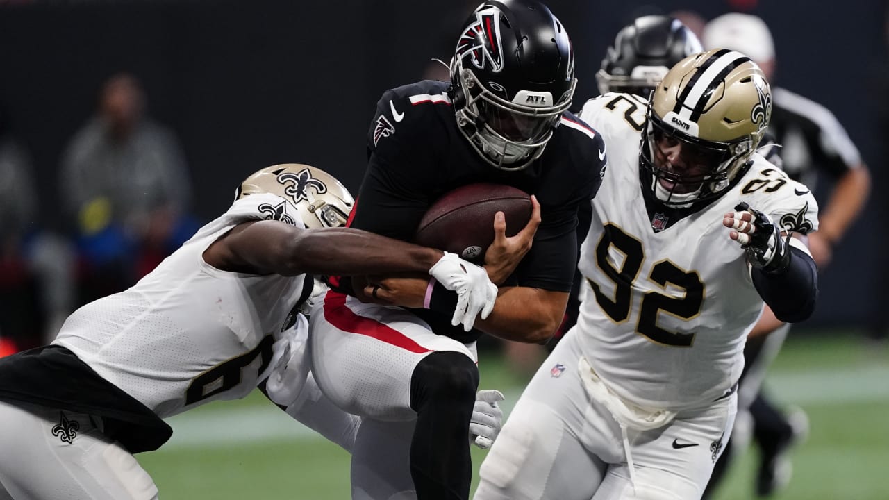 New Orleans Saints safety Marcus Maye strips football from Atlanta ...