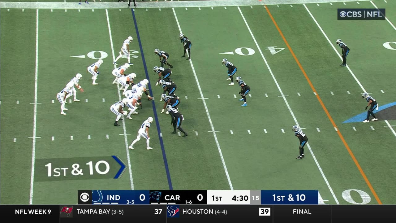 Indianapolis Colts running back Jonathan Taylor follows his blocks for a nifty 13-yard pickup