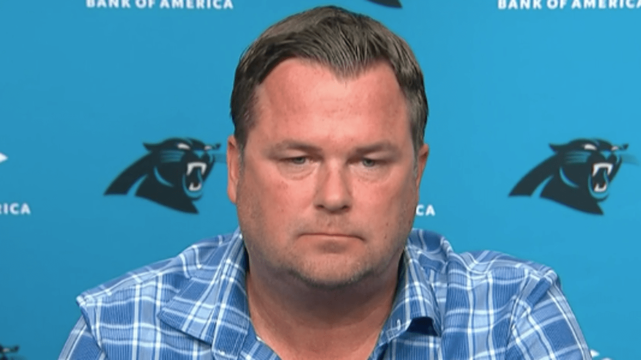 Carolina Panthers general manager Scott Fitterer reacts to question ...