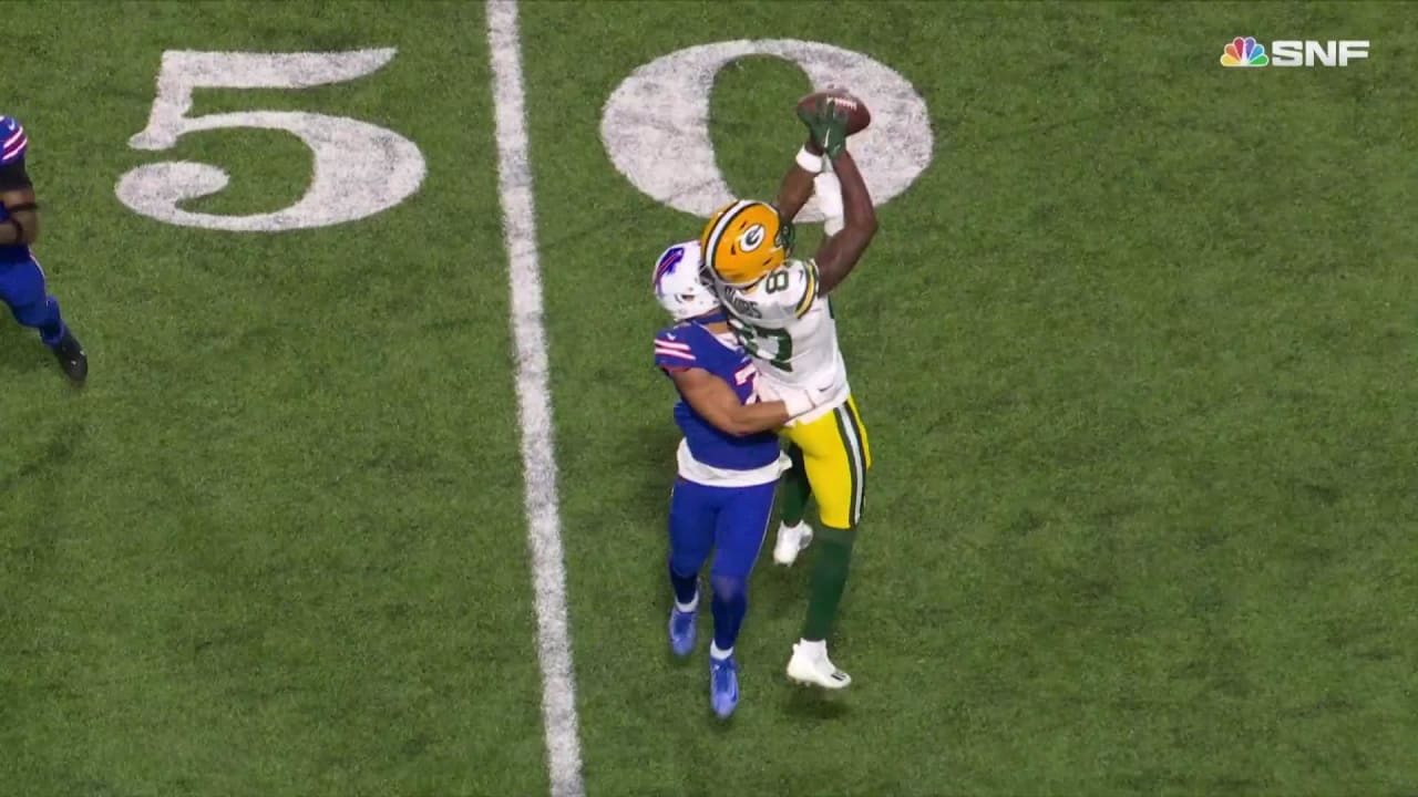 Green Bay Packers wide receiver Romeo Doubs boxes out Buffalo Bills ...