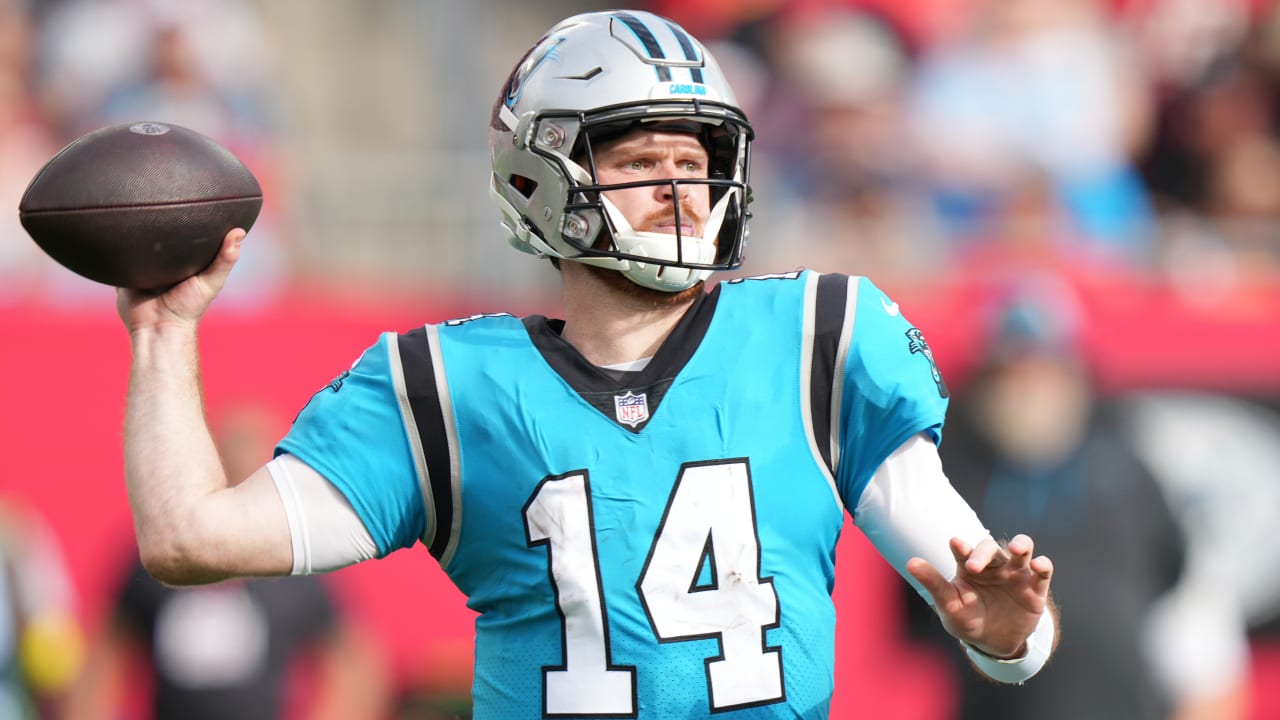 Carolina Panthers quarterback Sam Darnold unleashes cannon to dot wide ...