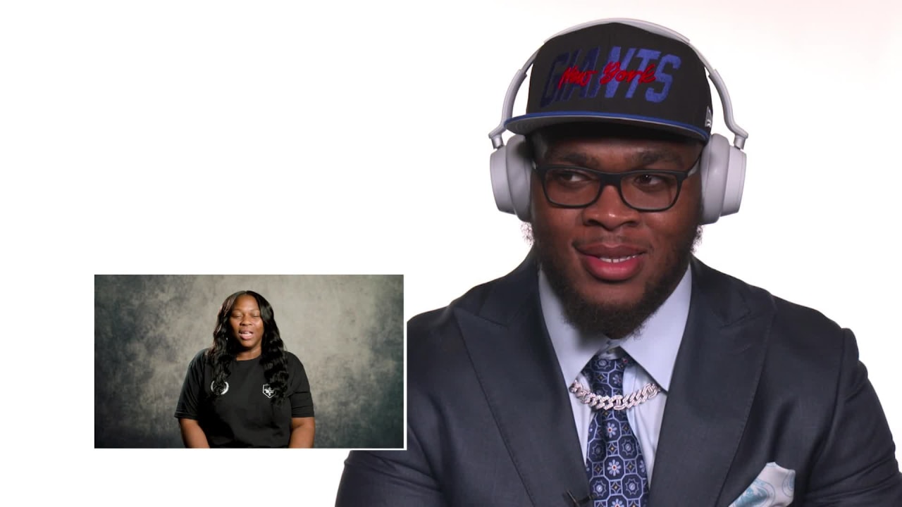 New York Giants offensive tackle Evan Neal reacts to parents' emotional ...
