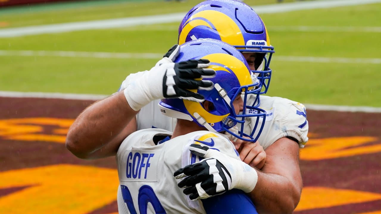 Los Angeles Rams quarterback Jared Goff keeps it himself on a third-and ...