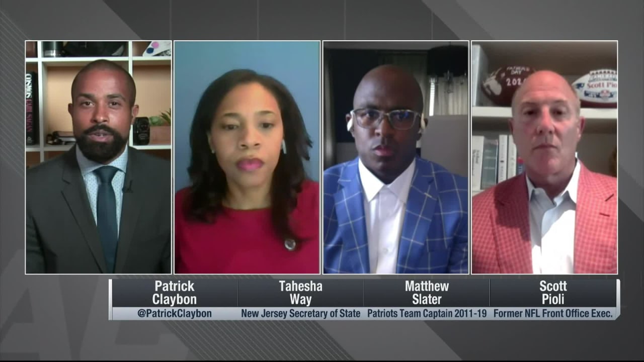 NFL Network's Patrick Claybon, New England Patriots Matthew Slater, New Jersey secretary of ...