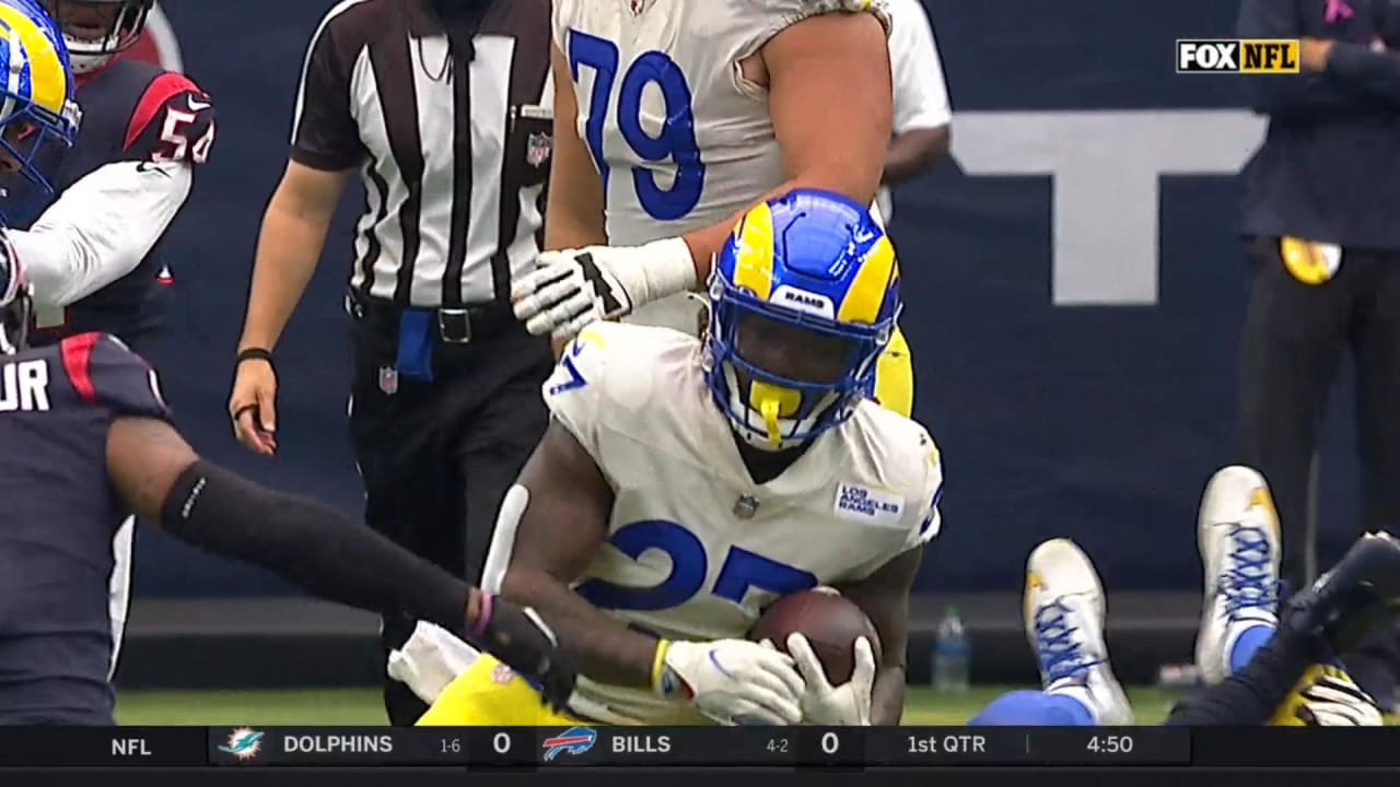 Los Angeles Rams running back Darrell Henderson bowls off defender on ...