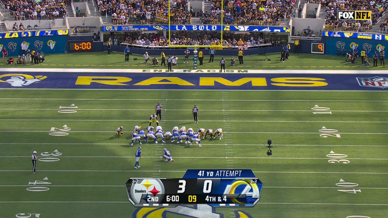 Los Angeles Rams kicker Brett Maher splits the uprights on a 41-yard ...