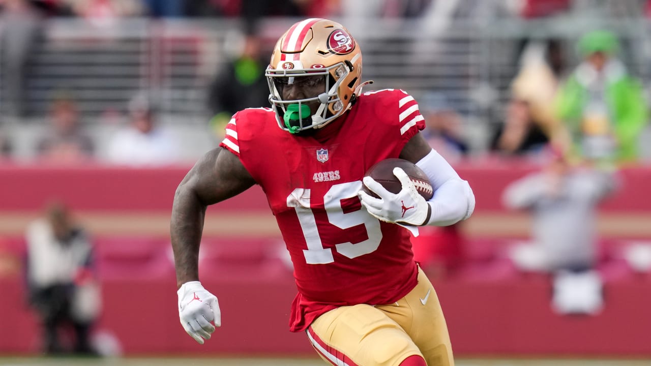 San Francisco 49ers wide receiver Deebo Samuel plucks quarterback Brock ...