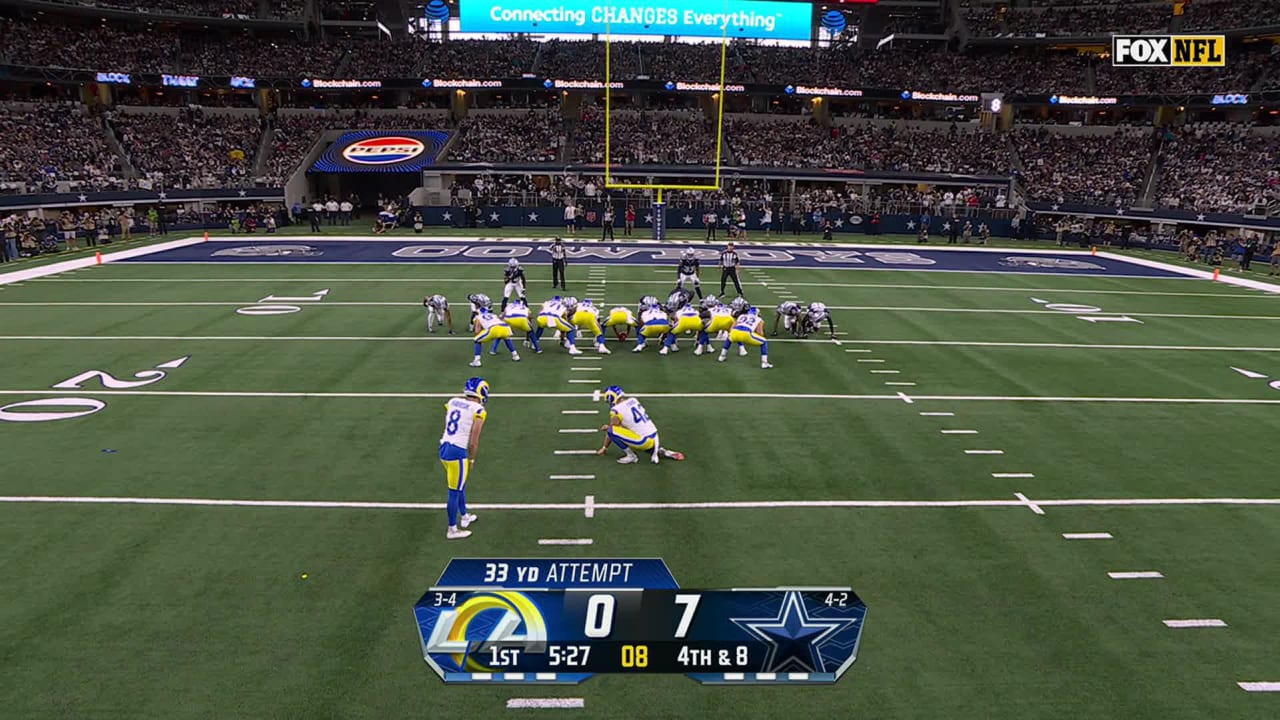 Kicker Lucas Havrisik's first field goal try as a Los Angeles Ram is ...