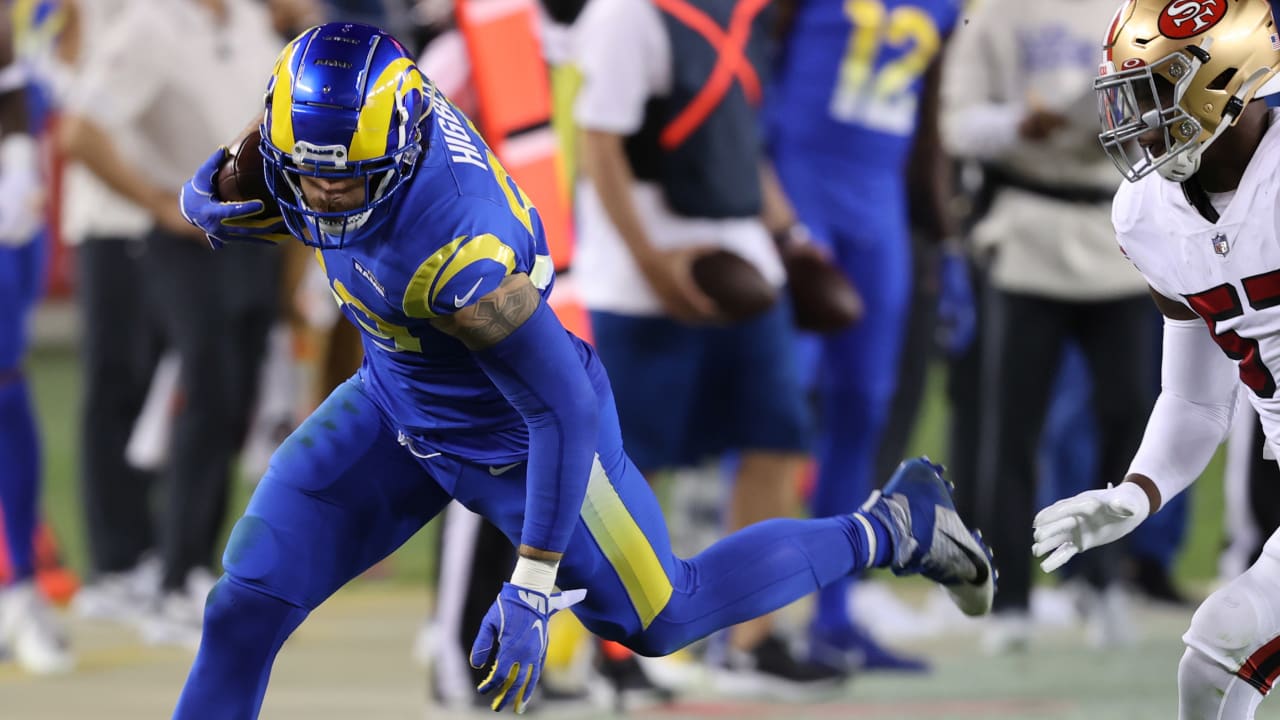 Los Angeles Rams tight end Tyler Higbee cuts to the sideline for ...
